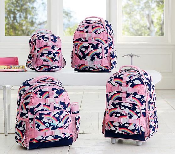 Mackenzie Navy Rainbow Unicorn Backpack | Pottery Barn Kids