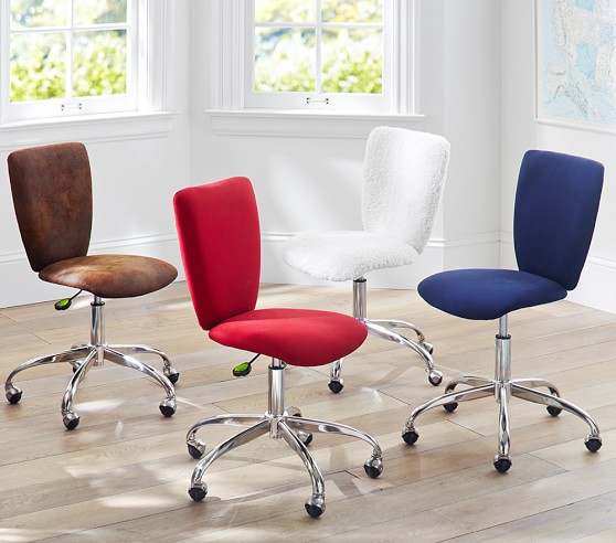 Square Upholstered Desk Chair, Brushed Nickel Base | Pottery Barn Kids