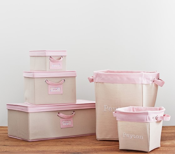 Light Pink Contrast Border Canvas Storage | Pottery Barn Kids