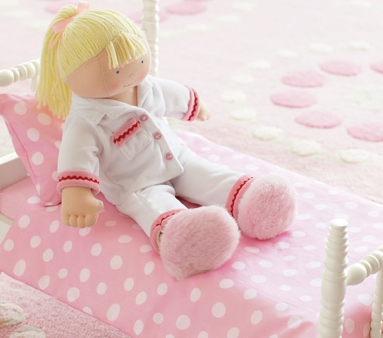 Doll Sleigh Bed and Polka Dot Bedding | Pottery Barn Kids