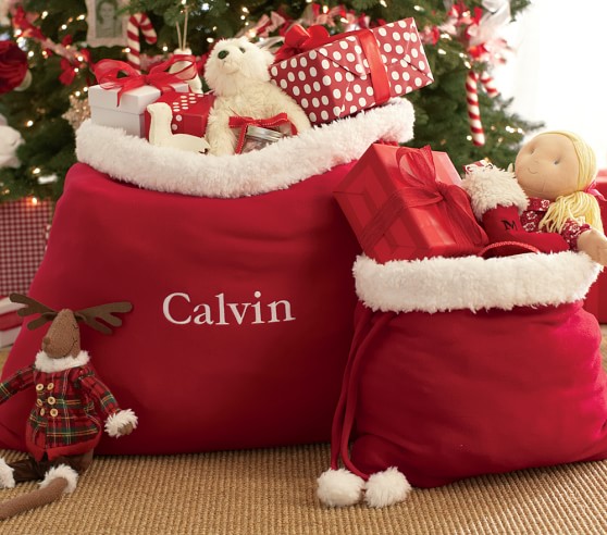 Red Fleece Santa Bags | Pottery Barn Kids