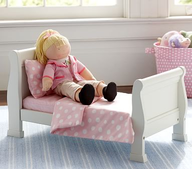 Doll Sleigh Bed and Polka Dot Bedding | Pottery Barn Kids