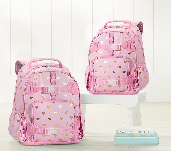 Mackenzie Pink/Gold Foil Hearts Backpacks | Pottery Barn Kids