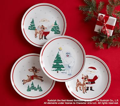 Ceramic Rudolph the Red-Nosed Reindeer® Plate Set | Pottery Barn Kids