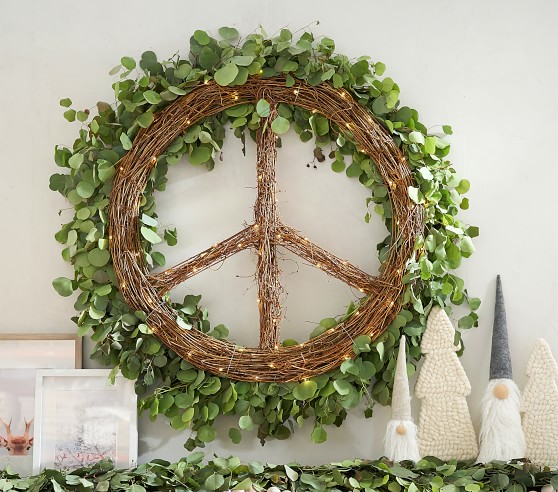 Willow Light-Up Peace Sign Wreath | Pottery Barn Kids
