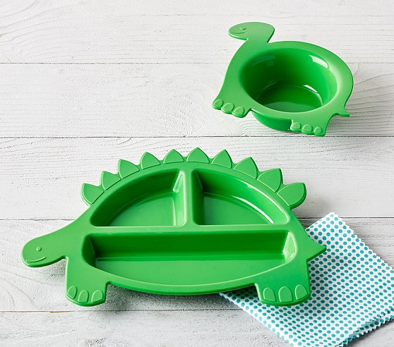 Green Dino Baby Plate Set | Pottery Barn Kids